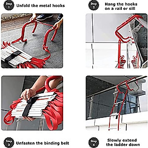 Niczu Metal Fire Escape Ladder with Anti-Slip Rungs for Home Use, Portable Emergency Escape Safety Ladder from Balcony, Withstand Weight up to 992 lbs,10M/32FT