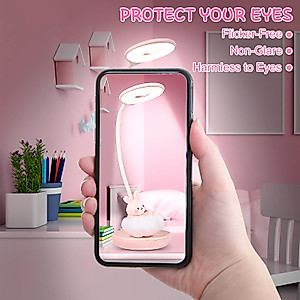 MARZIUS Cute Rabbit Design Dimmable Touch LED Reading Desk Lamp Night Light with 5 Levels Brightness for Boy,Girl Kid Teen (Pink Cloudy Bunny)