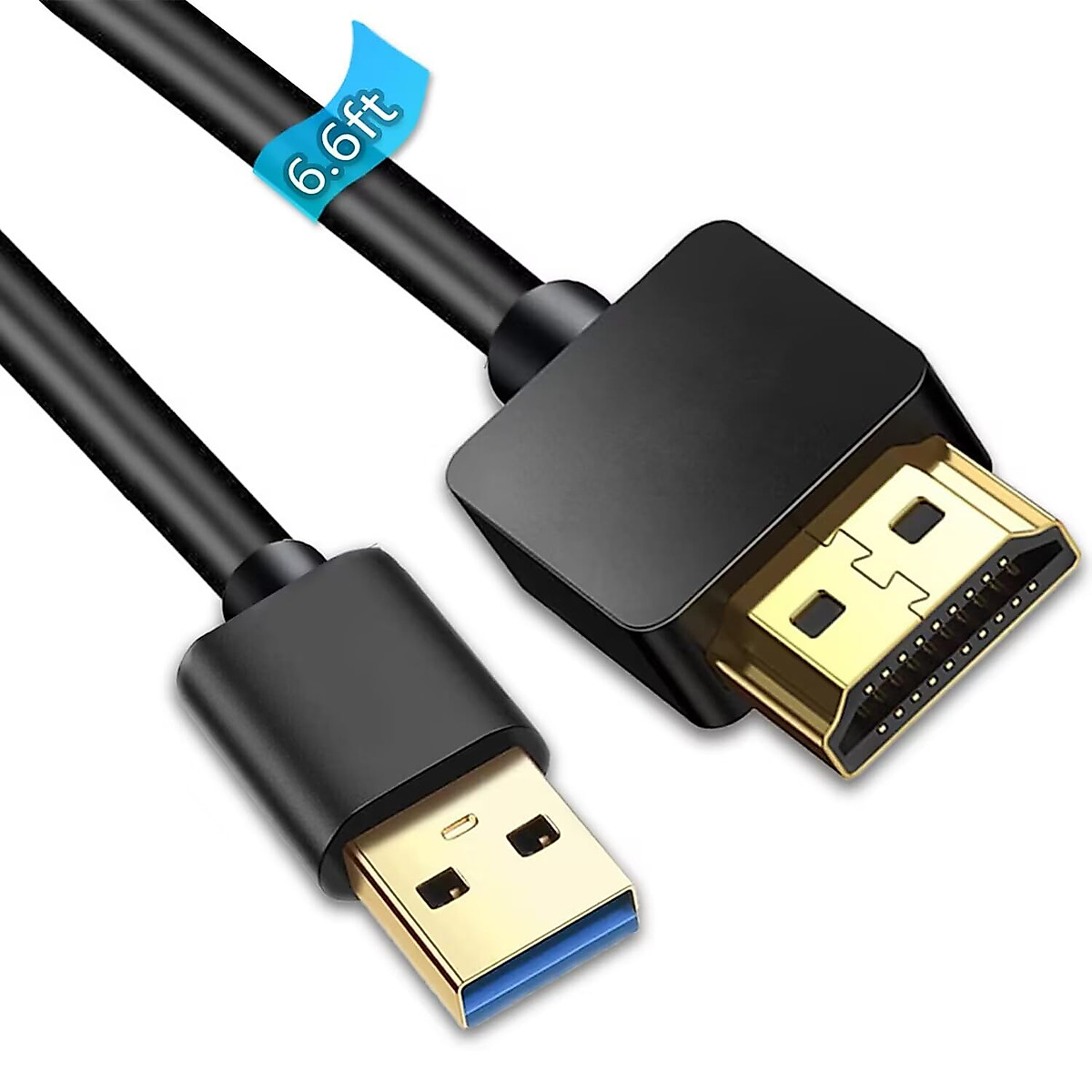 USB to HDMI Adapter Cable, 6.6FT USB to HDMI Male Cable, 1080P HD Monitor Display Audio Video Converter Cable Cord, Only Support Windows XP/7/8/8.1/10 Systems