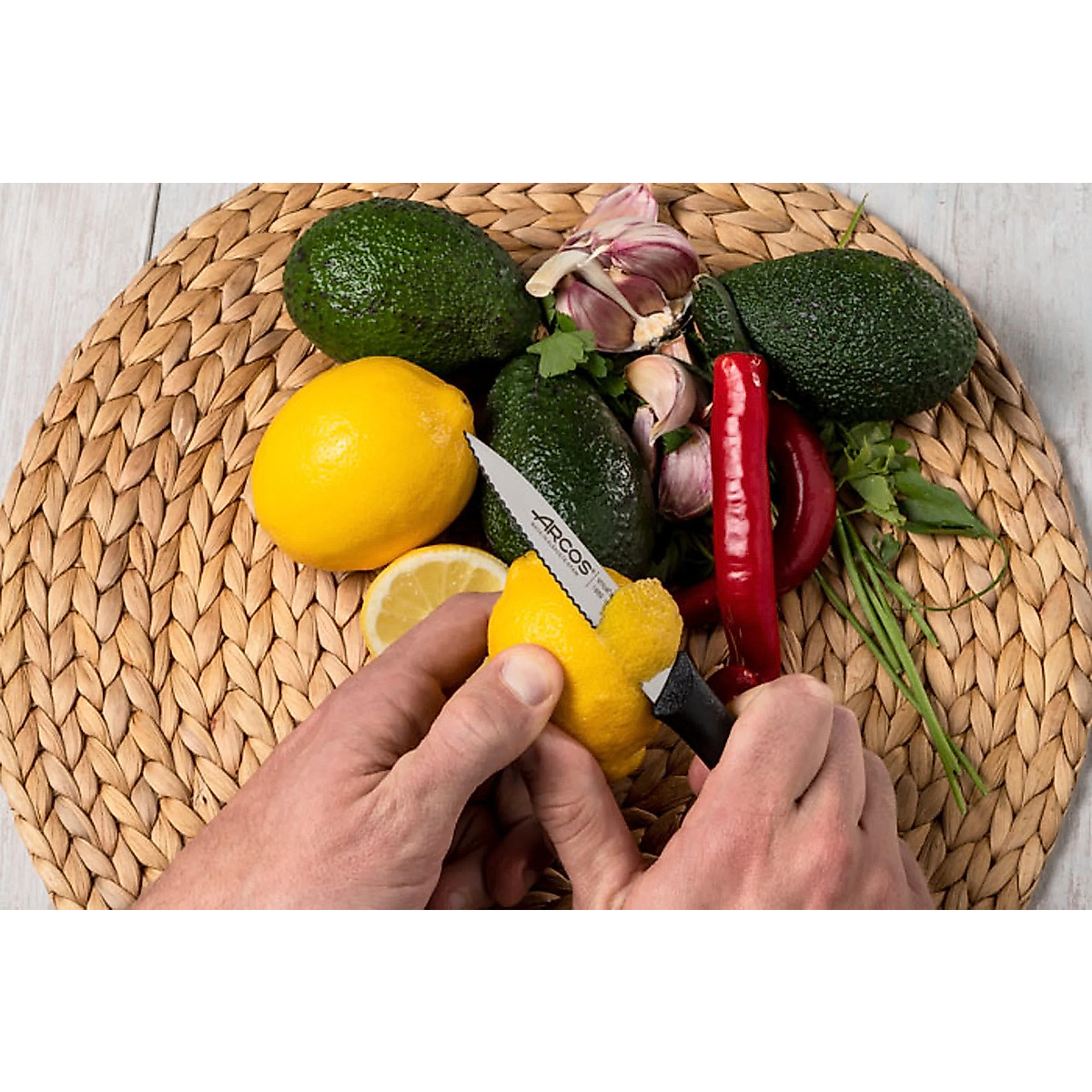 ARCOS 3 Pieces Paring Knife Set. 3 Peeling Knives of Stainless Steel and Ergonomic Polypropylene Handle for Cutting Fruits, Vegetables and Tubers. Series Nova. Color Black