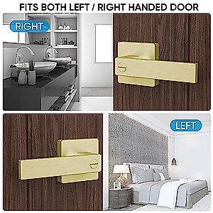 TICONN Door Handle Heavy Duty, Reversible Square Door Lever for Bedroom, Bathroom and Rooms (Satin Brass, Privacy)
