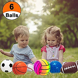 beetoy Ball Set for Toddlers 1-3, Assorted Balls Toddler Sports Balls Kids Balls Soft Toy Balls - Soccer Ball Playground Balls Basketball Volleyball Baseball Rugby - Inflatable with Pump, 6 PCS