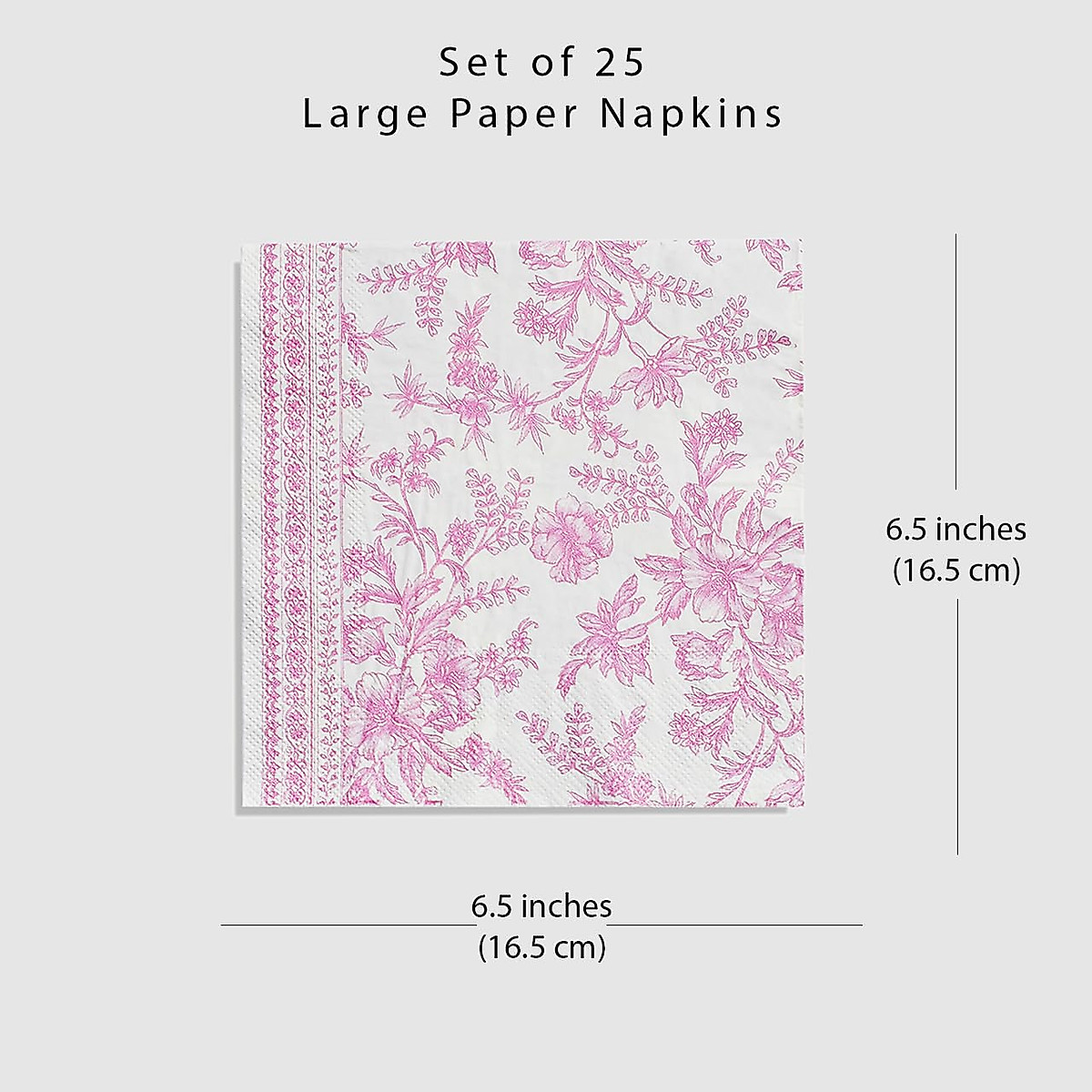 Coterie Pink Toile Dinner Napkins (Set of 25) | Cute Napkins with Pink and White Toile, Party Napkins For Bridal and Baby Shower, Tea Party, Garden Party, Birthday Party | 6.5" Napkins Disposable