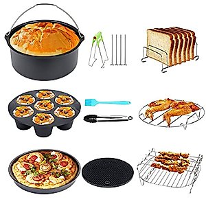 8 Inch Air Fryer Accessories XL 11 PCS Set,for GOWISEUSA/NINJA/COSORI/PHILIPS and All Air Fryers Above 3.7Qt, Non-Stick Coating with BPA-Free