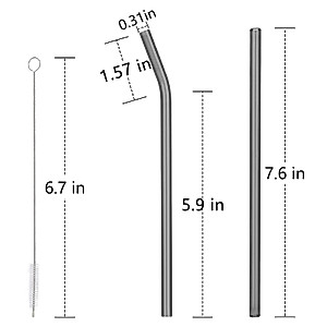 Glass Straws Drinking Reusable: Grey Glass Straw Reusable Glass Straws Bent Glass Drinking Straws Coffee Straws 8 inch Long Glass Straws Thick for Coffee