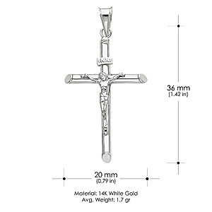 Ioka 14K White Gold Crucifix Cross Pendant with 1.2mm Singapore Chain Chain Necklace - 24"