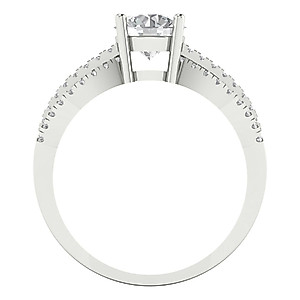 1.27 Ct Brilliant Round Cut Clear Simulated Diamond 14K White Gold Solitaire with Accents Engagement Anniversary Ring Size 10