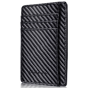 Chelmon Slim Wallet for Men, Minimalist Front Pocket RFID Blocking Faux Leather Slim Wallet Secure Credit Card Holder for Men (Black Carbon)