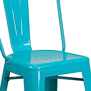 EMMA + OLIVER Commercial Grade 24" H Teal-Blue Metal Indoor-Outdoor Counter Stool w/ Back