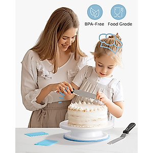 Kootek Cake Decorating Kit Baking Supplies Cake Turntable with 2 Frosting Straight Angled Spatula 3 Icing Smoother Scrapers Baking Accessories Tools for Beginners and Pros, Blue