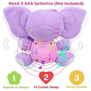 Aiduy Baby Toys 6 to 12 Months - 6 Months Old Plush Elephant Baby Toy Musical Infant Toys - Babies Light Up Toys for 1 Year Old Boy & Girl Newborn Baby Gift 0 3 6 9 12 Months