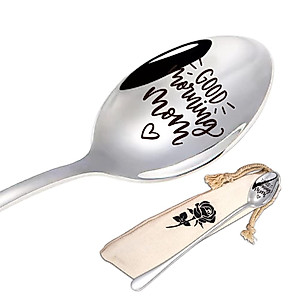 Good Morning Mom Funny Spoon, Birthday Gift, Gift Basket Ideas, Coffee Lover, Women, Mom Gifts, Mother's Day Gifts