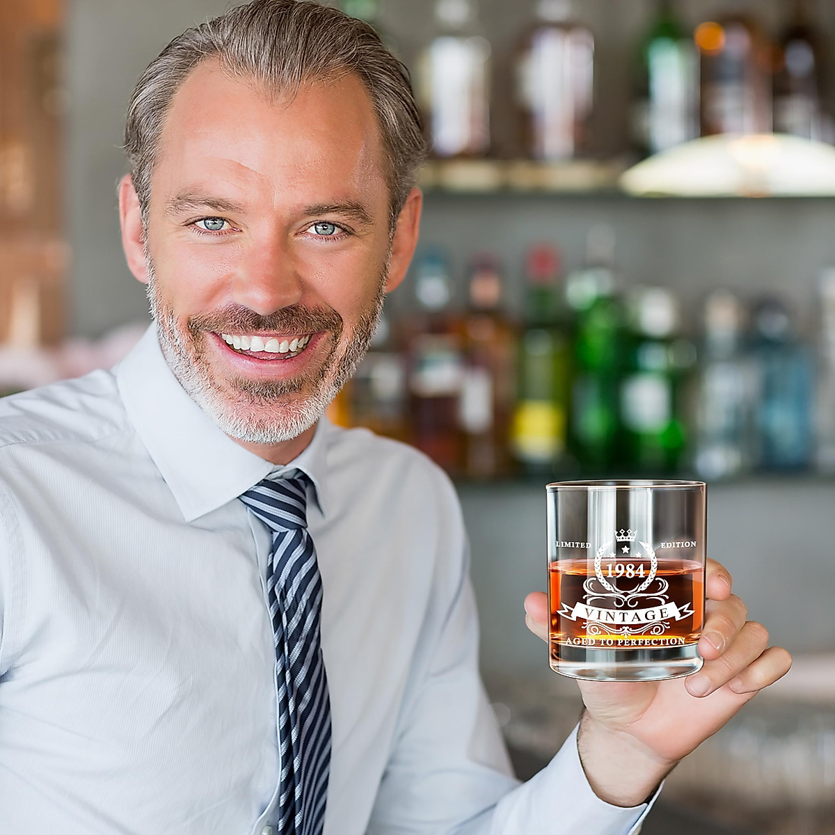 LIGHTEN LIFE 40th Birthday Gifts for Men 12 oz,1984 Whiskey Glass in Valued Wooden Box,Bourbon Glass for 40 Years Old Dad,Husband,Friend,40th Bday Gift Ideas,40th Birthday Decorations