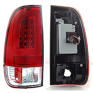 AKKON - For 1997-2003 Ford F150 | 99-07 F250 F350 F450 F550 SuperDuty LED Tube Red Tail Lights Brake Lamps LH+RH Pair