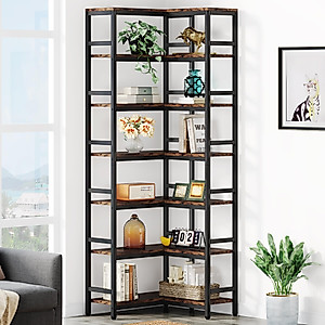 Tribesigns 78.74” Tall Corner Shelf, 7 Tier Industrial Corner Bookcase Storage Display Shelves for Living Room Home Office, Rustic Brown