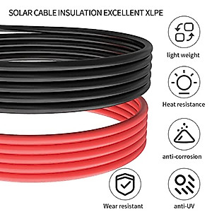 ELFCULB Solar Panel Extension Cable-1Pair 12AWG 20FT Solar Extension Cable Black＆Red with Male/Female Connectors Solar Panel PV Cable Wire with Extra Pair of Connectors Solar Panel Adaptor Kit