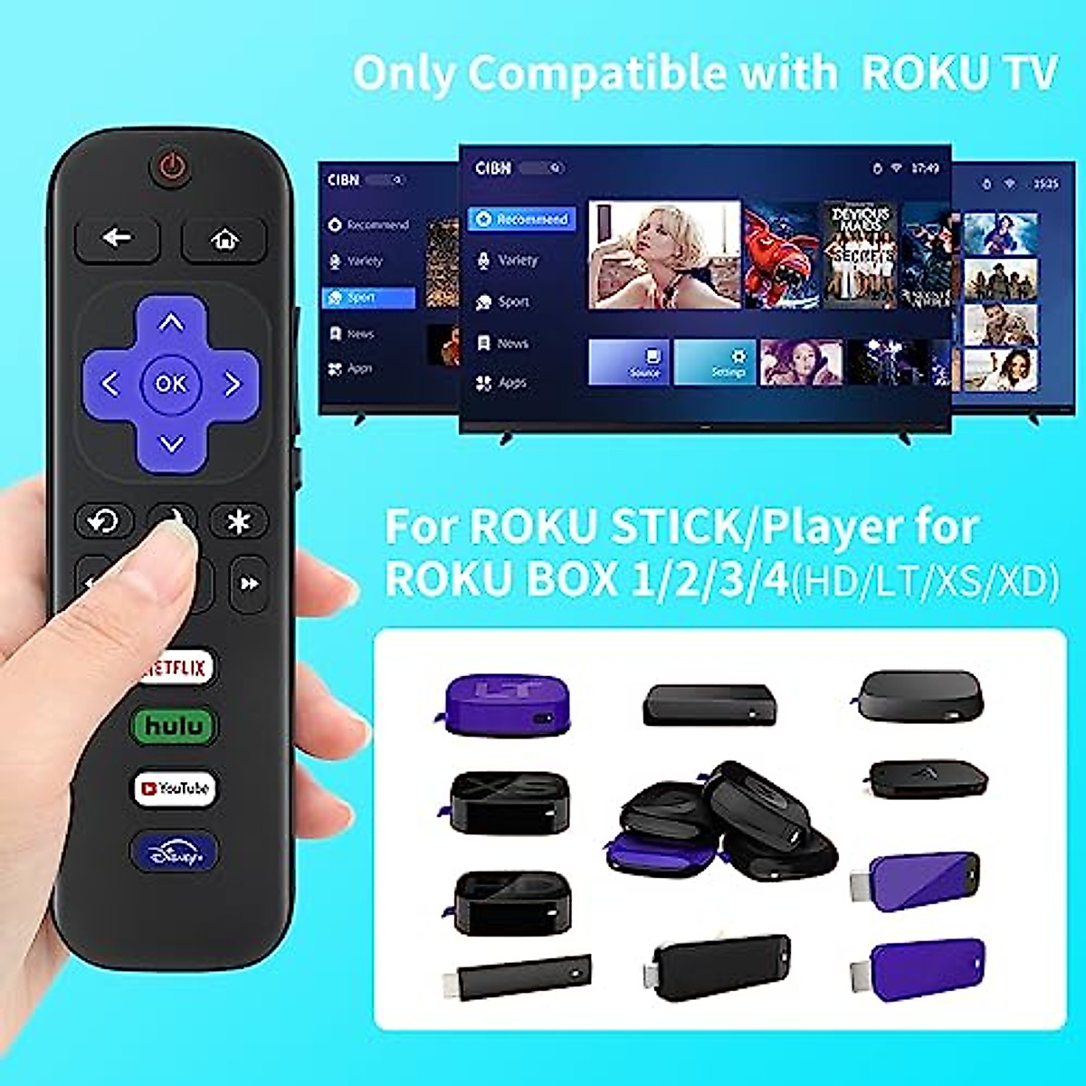 (Pack of 2) Replaced Remote Control Only for Roku TV,Compatible with for TCL Roku/Hisense Roku/Onn Roku/Insignia Roku/Element Roku/Westinghouse Roku/Hitachi Roku TV【Not for Roku Stick and Box】