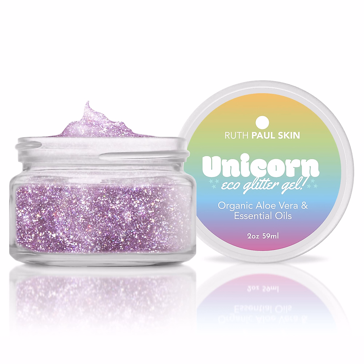 Unicorn Face, Body Glitter Gel: for Women & Girls | Biodegradable Holographic Purple Body Glitter | Fine Glitter in Aloe Vera Gel Base with Essential Oil | by Ruth Paul Skin 2oz