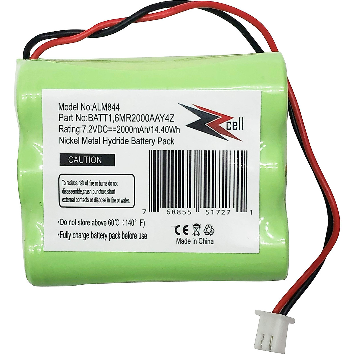 ZZcell® Battery Replacement for 2Gig BATT1, BATT1X, BATT2X, 6MR2000AAY4Z, GC2 2GIG-CNTRL2 2GIG-CP2, GCKIT311, 228844, Go Control Panel Alarm System 10-000013-001, PERS-4200, 7.2V, 2000mAh