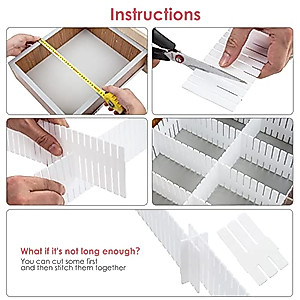 Ptanok 45 Pack Drawer Dividers, Plastic Adjustable Drawer Storage Organizer for Tidying Clutter Socks, Underwear, Makeup, Kitchen, Dresser White
