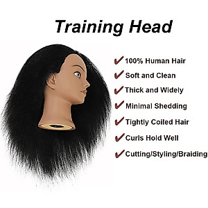 Mannequin Head with 100% Real Hair Manikin Cosmetology Doll Head Hairdresser Practice Styling Brading Training Head with Free Clamp Holder (14inch-D3)