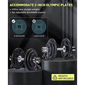 AboveGenius Pair of 16" Olympic Dumbbell Handles Loadable Dumbbell Bars for 2-inch Olympic Weight Plates Ideal for Home Gym Strength Training, 2 Pair of Spring Collars Included