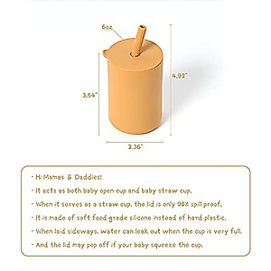 JOYIT Baby Open Cup, Silicone Straw Cups for Toddlers 6 oz | Baby Training Cup (Princess-Mustard)