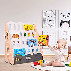 Uenjoy Kids Bookshelf Baby Book Rack Storage, Four-Frame Kids Room Decoration Bookshelf for Toddlers,Boys and Girls,High Capacity and Stability,Pink