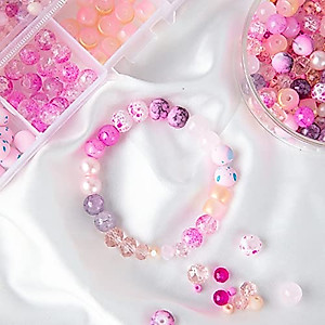Pretty in Pink DIY Bead Kit - Glass Bracelet Making Set | 1000pcs Assorted Beads, 10 Different 8mm Glass Beads, 200pcs 6mm Bicone Crystals