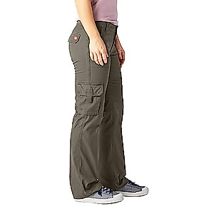 Dickies Women's Relaxed Fit Cargo Pants, Rinsed Grape Leaf Green, 10