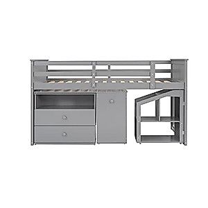 DEYOBED Twin Size Wooden Loft Bed Frame with Ladder - Suitable for Kids, Teens, and Adults, Maximizing Space and Comfort in Bedrooms