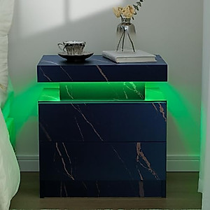 Bedroom Nightstand LED Night Stand Bedside Table with Drawers Modern End Tables for Bedroom Blue