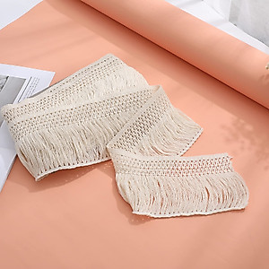 10 Yards Cotton Tassel Fringe Trim - AWAYTR 5 Inches Wide Sewing Fringe Trim for DIY Curtain Clothing Dress Pillow Craft Ribbon (Beige,12cm)