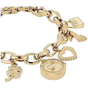 Anne Klein Women's Premium Crystal Accented Gold-Tone Charm Bracelet Watch, 10/7604CHRM