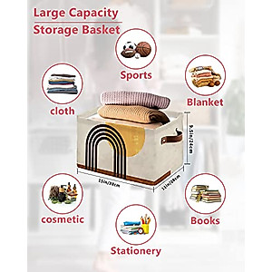 Cube Storage Bins Cloth Towel Organizer Abstract Art Mid Century Bohemian Style Sun Rainbow Boho Fabric Collapsible Storage Baskets with Handles for Home Office Closet Shelves Toy Nursery 1 Pack