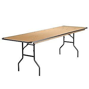 Flash Furniture 8-Foot Rectangular HEAVY DUTY Birchwood Folding Banquet Table with METAL Edges and Protective Corner Guards