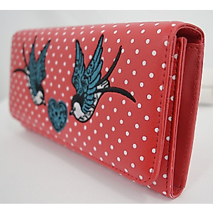 Dancing Days Lolita Swallow Tattoo Girl Polka Dot Embroidery Wallet (Red)