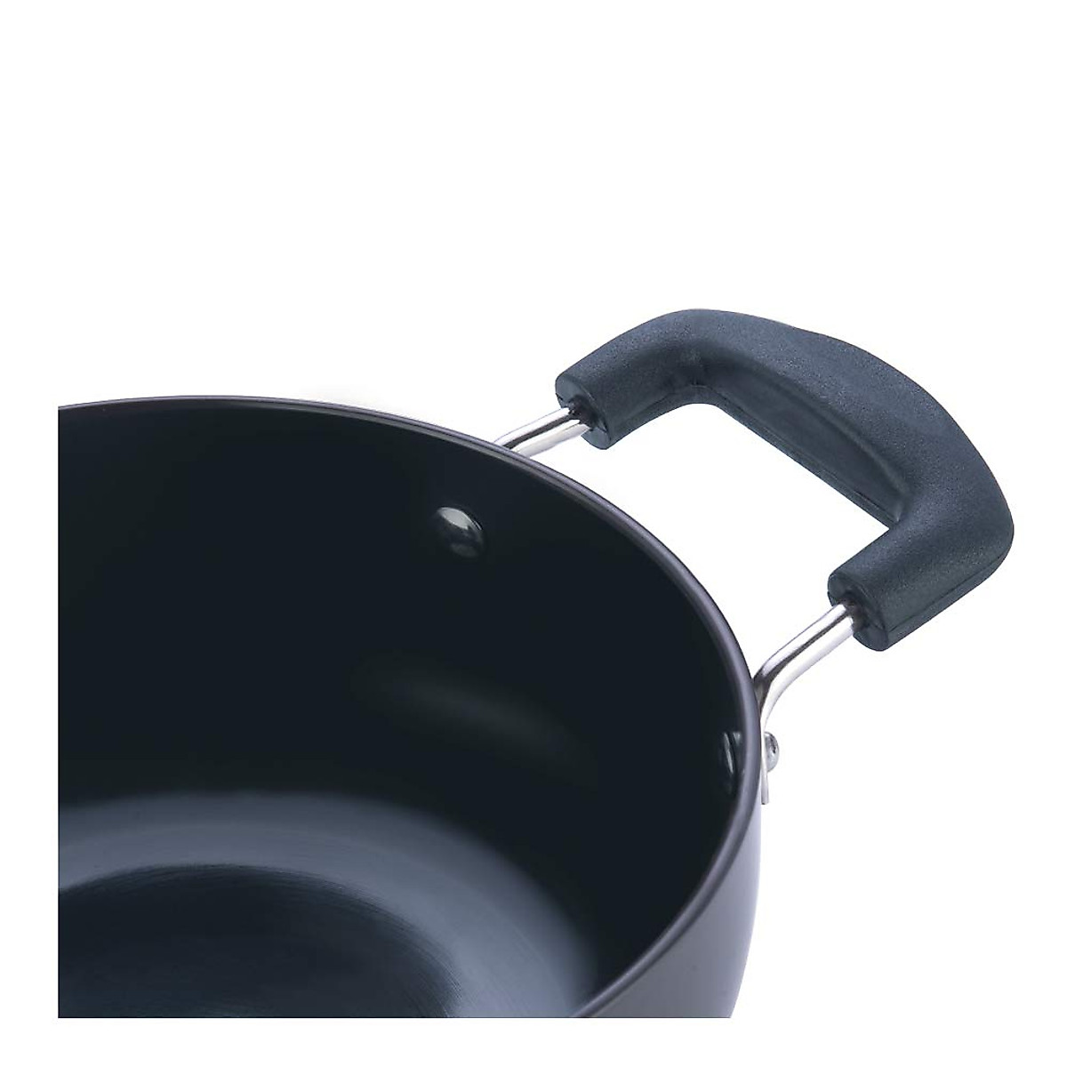 Vinod Black Pearl Hard Anodized Deep Kadhai with Glass Lid – Black - 3.1 Liters (3.2 Quarts) – 24cm – Riveted Handles - Multi-Use Pot/ Wok - Suitable For Indian Cooking, Sauces, Pasta, Stews, Soups