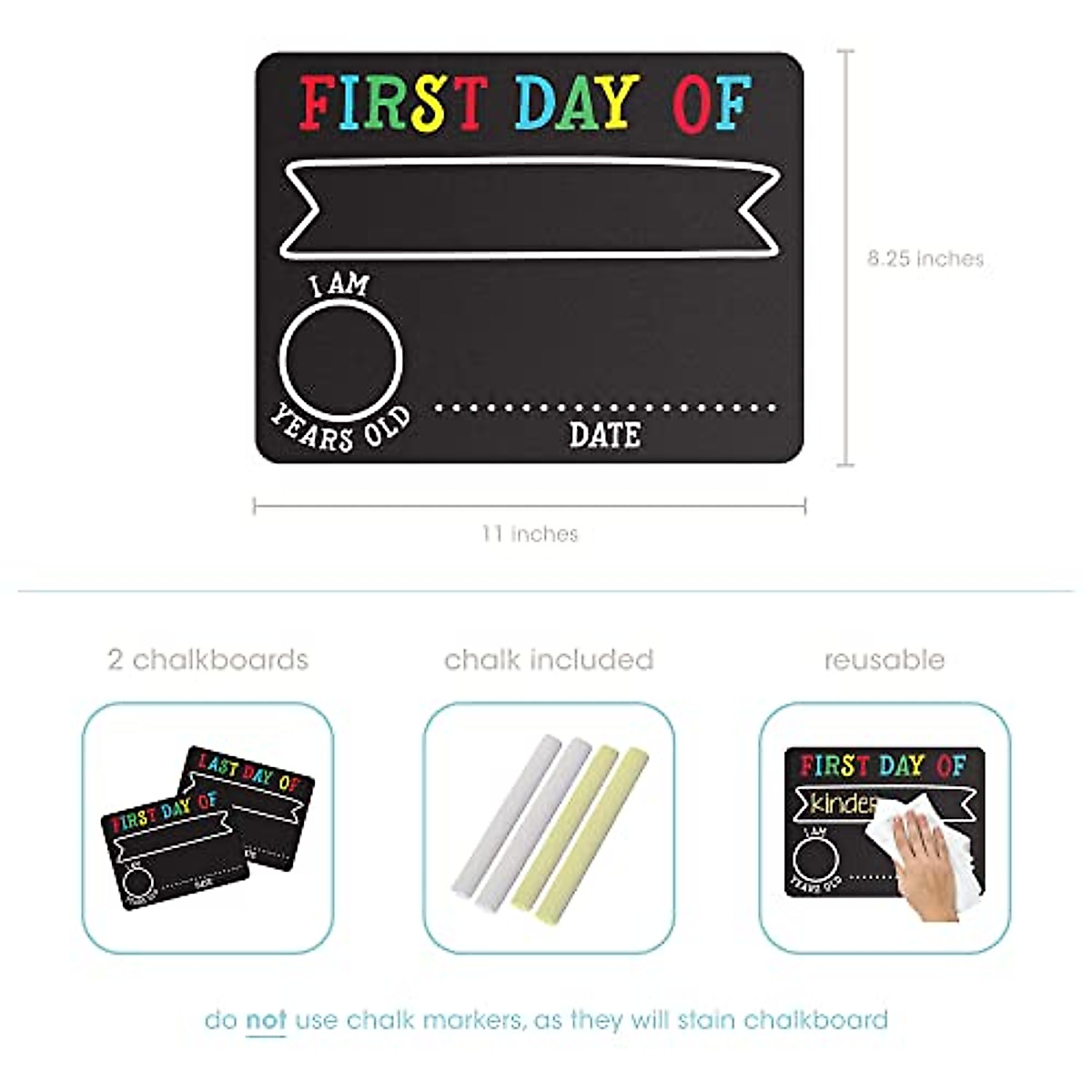 Pearhead Photosharing Chalkboard Signs, Perfect to Commemorate the First and Last Day of School, 2 Chalkboard Signs for School Celebrations and Milestones, 2 Count (Pack of 1) Packaging may vary