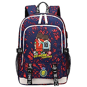 LanboQ Teens Cristiano Ronaldo Knapsack Casual Daypacks Wear Resistant Travel Bookbag with USB Charging/Headphone Port
