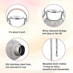 GENDLTHIJ Diamond Water Bottle Bling Stainless Steel Thermal Bottle, Colorful Vacuum Flask Refillable Insulated Water Bottle with Chain Glitter Water Bottle with Pearl Bracelet for Women Girl (Silver)