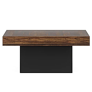 Tribesigns Farmhouse Coffee Table Square LED Coffee Table Engineered Wood Coffee Table for Living Room Rustic Brown & Black Low Coffee Table