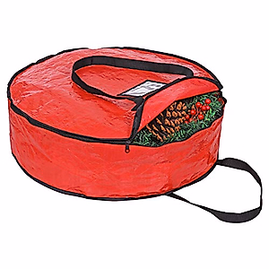 ProPik Christmas Wreath Storage Bag 30" Tear Resistant Material for Holiday Storage Featuring Heavy Duty Handles & Transparent Card Slot 30” X 30” X 7” (Red)