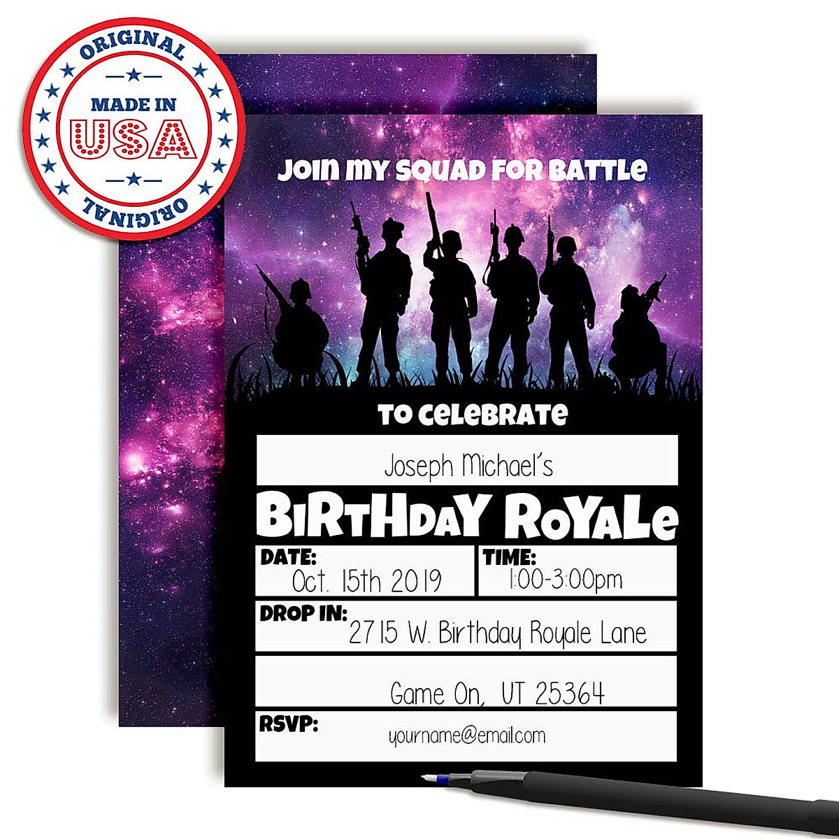 Galaxy Fort Battle Video Gaming Birthday Party Invitations, 20 5x7 Fill In Cards with Twenty White Envelopes by AmandaCreation Video Gaming Party Supplies