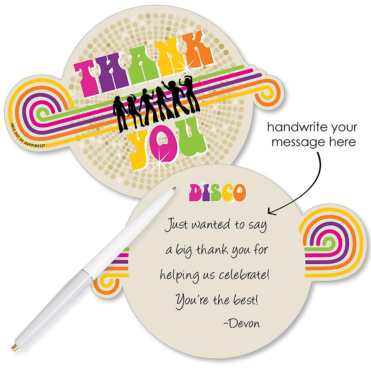 Big Dot of Happiness 70's Disco - Shaped Thank You Cards - 1970s Disco Fever Party Thank You Note Cards with Envelopes - Set of 12