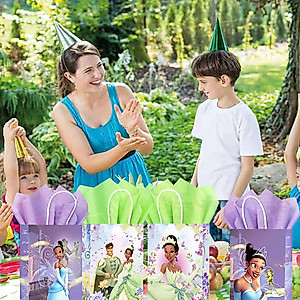 JWSeeMe 12 Pcs Princess Tiana Party Supplies Gift Bags Paper Candy Bags Birthday Party Favors for Boys Girls, 2 Patterns 1