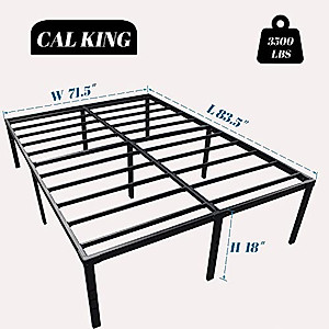 Chezisam 18" High California King Size Bed Frame Heavy Duty Metal Platform Bed Can Hold 3500lbs Cal King Mattress Base with Underbed Storage Space No Box Spring Needed