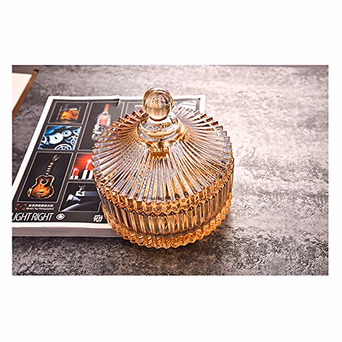 CHOOLD Luxury Colorful Tent Shaped Crystal Candy Jar with Lid,Clear Glass Apothecary Jar Wedding Candy Buffet Jar Food Jar (10oz/24oz) (Amber-S)