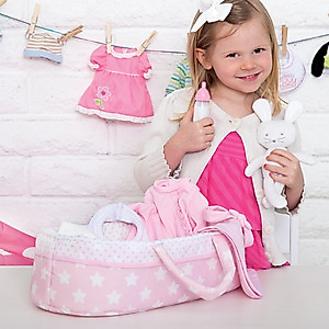 Adora Adoption Babies Essentials, 8-Piece Adoption Baby Doll Accessories and Bunny Toy includes Pink Bassinet, Ruffled Onesie, Headband, Blanket, and Bottle Birthday Gift For Ages 3+ - It's A Girl