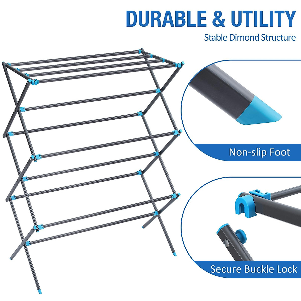APEXCHASER Drying Rack Clothing, Metal Collapsible Clothes Drying Rack for Clothes, Towel, Oversize, Indoor/Outdoor/Laundry Room, Graphite